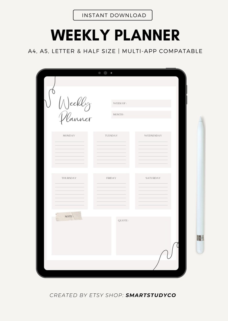 Printable Weekly Planner PDF, Weekly to Do List, Weekly Habit Tracker ...