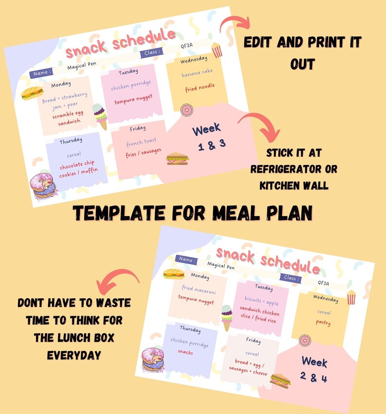 Meal Plan, Snack Schedule for Kids Everyday Meal Wall Art Kitchen Wall ...