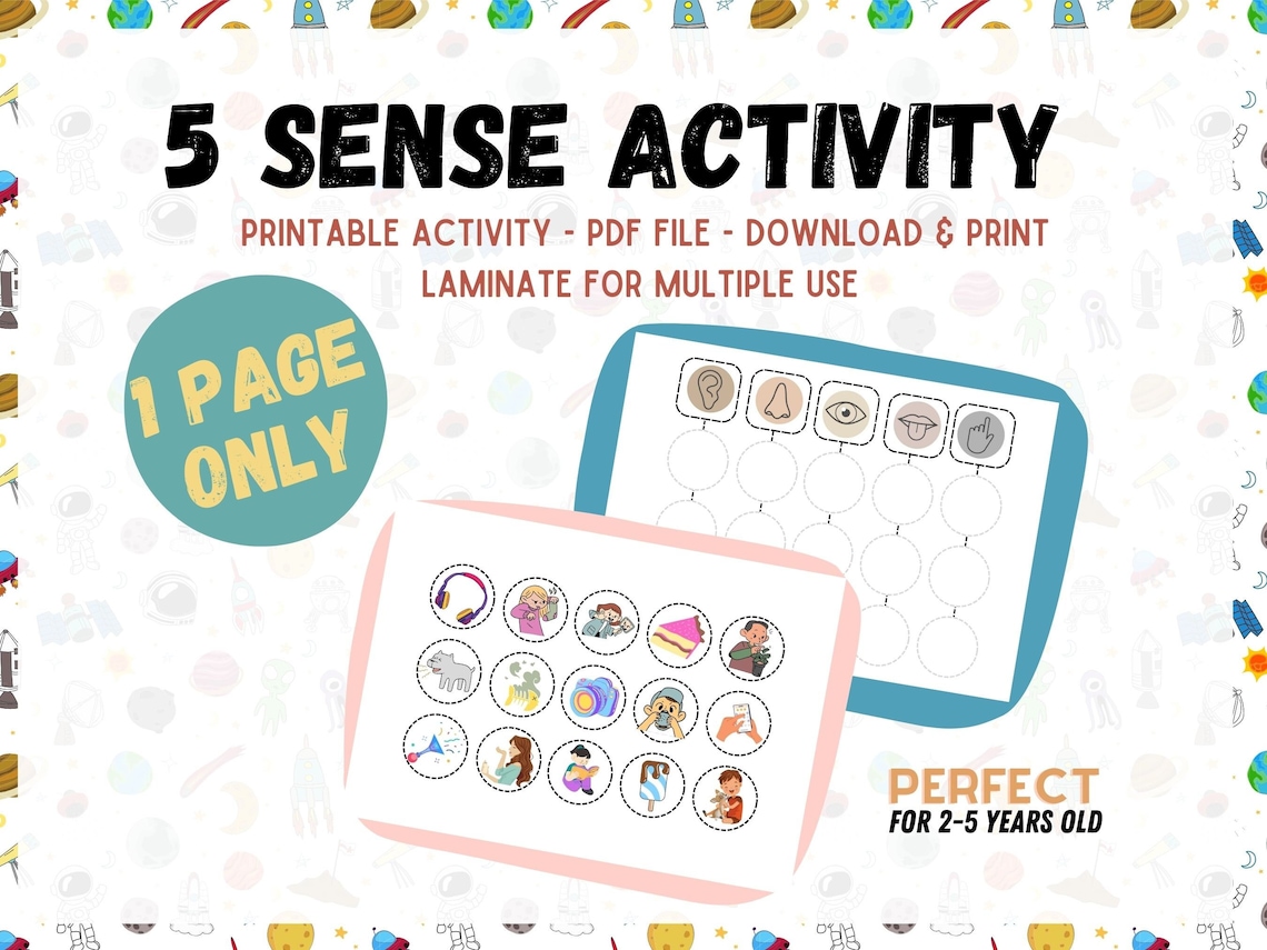 5 Senses Learning Printable PDF File 1 Page Preschool Worksheet ...