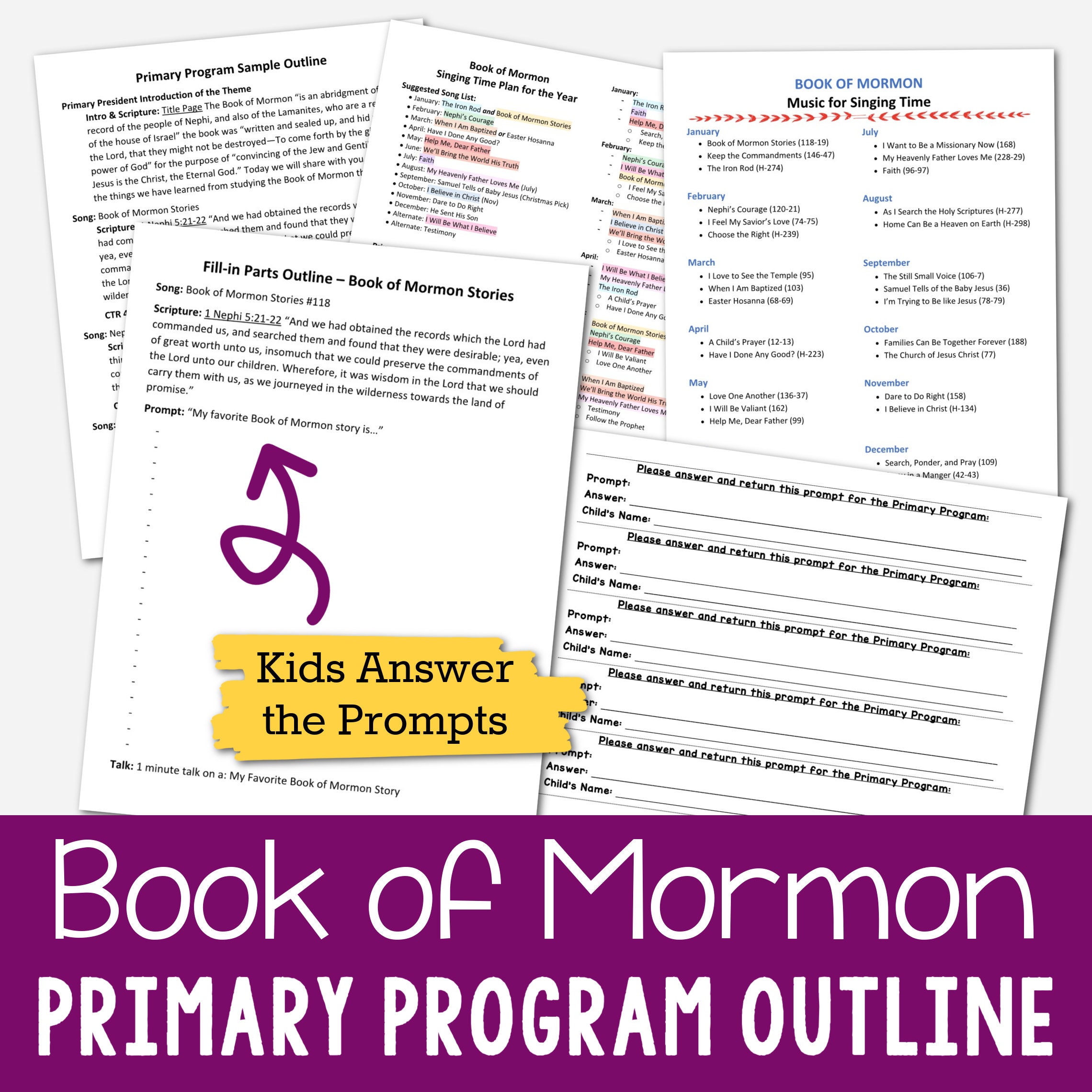 Primary Program Script 2024 Book of Mormon Song Outline Question Prompts LDS Primary Music ...