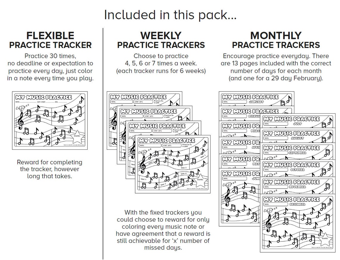 Music Practice Tracker | Piano Log, Sheet, Reward Chart With Weekly ...