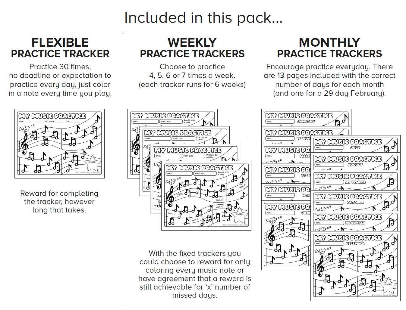 Music Practice Tracker | Piano Log, Sheet, Reward Chart With Weekly ...