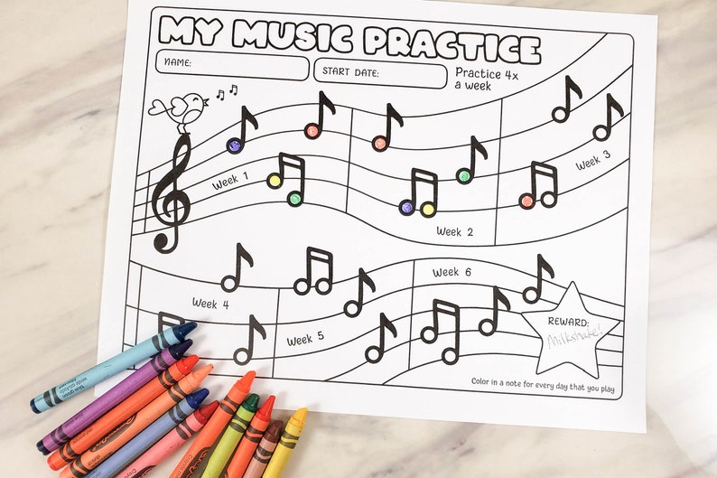 Music Practice Tracker | Piano Log, Sheet, Reward Chart With Weekly ...