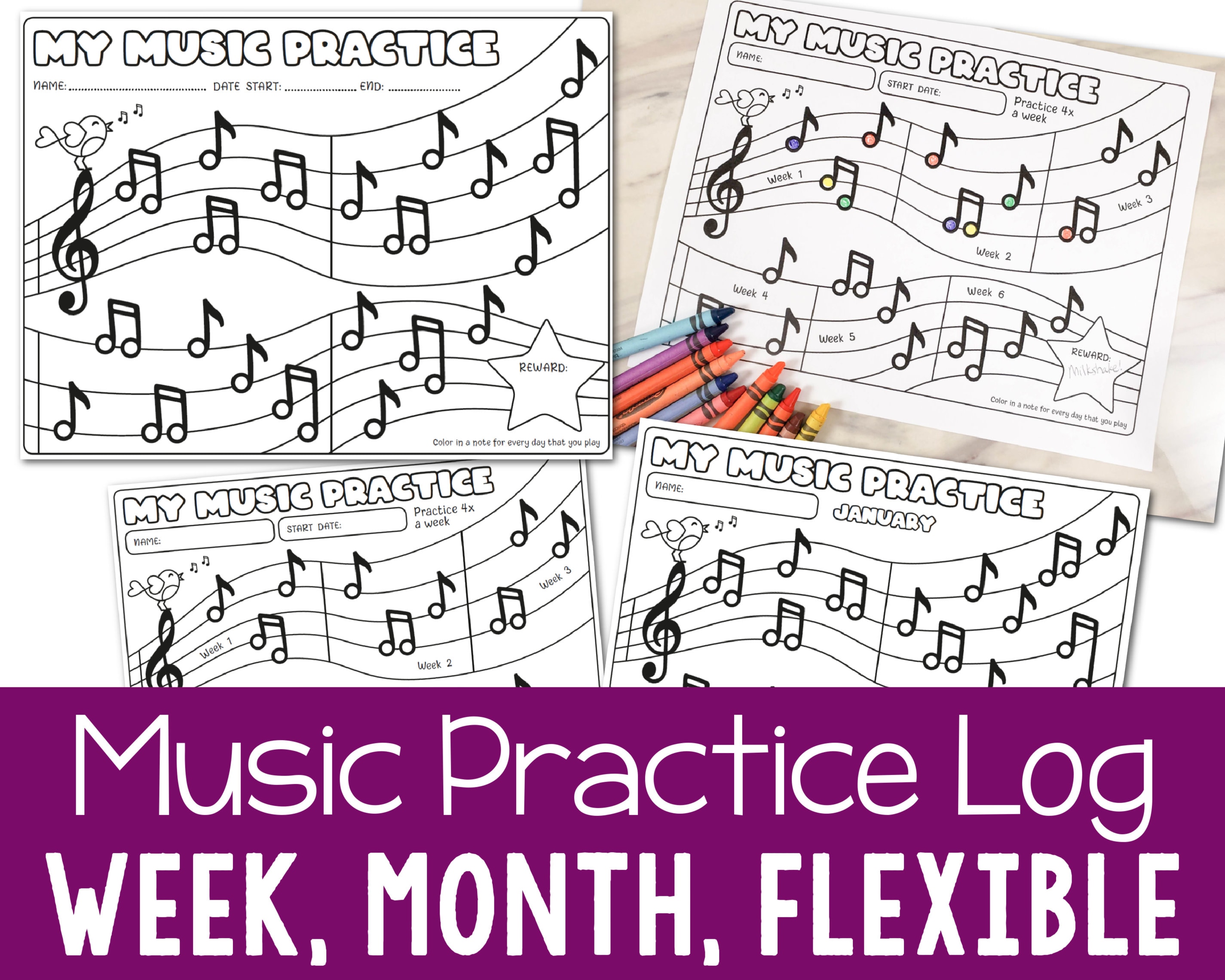 Music Practice Tracker Piano Log, Sheet, Reward Chart With Weekly ...
