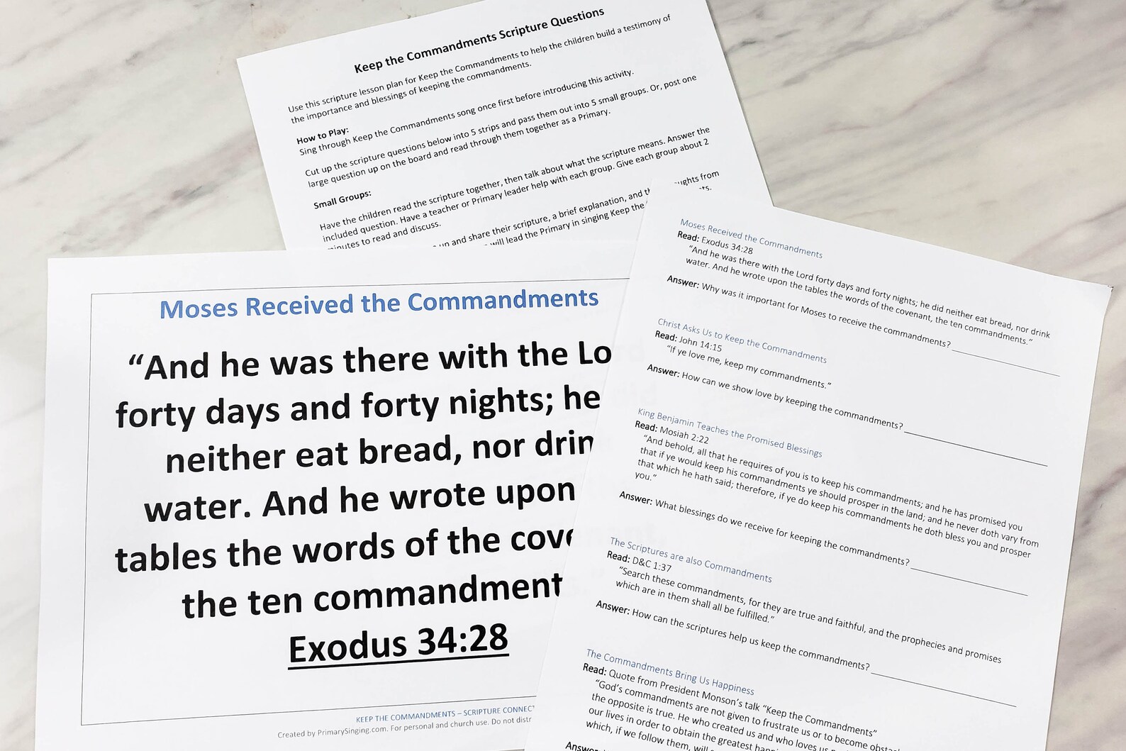 Keep the Commandments Singing Time Packet Primary Music Leader Lesson ...