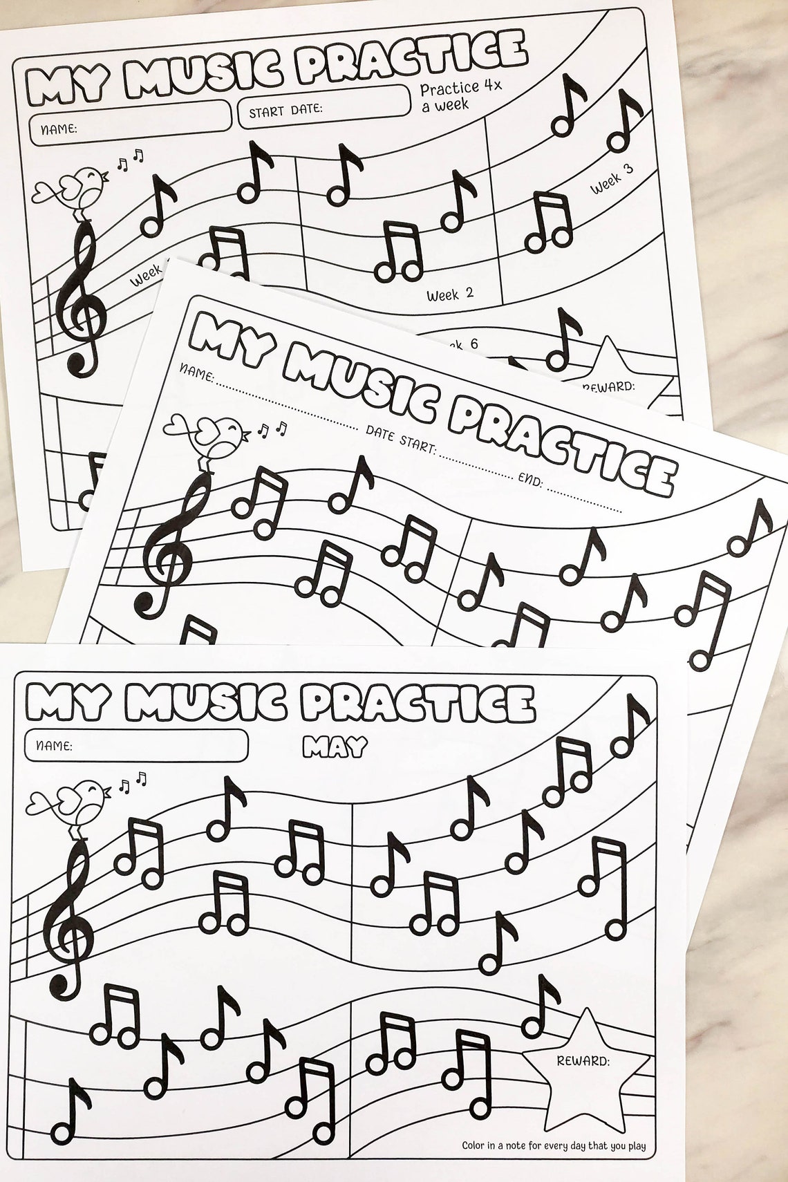 Music Practice Tracker | Piano Log, Sheet, Reward Chart With Weekly ...