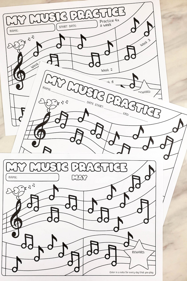 Music Practice Tracker | Piano Log, Sheet, Reward Chart With Weekly ...