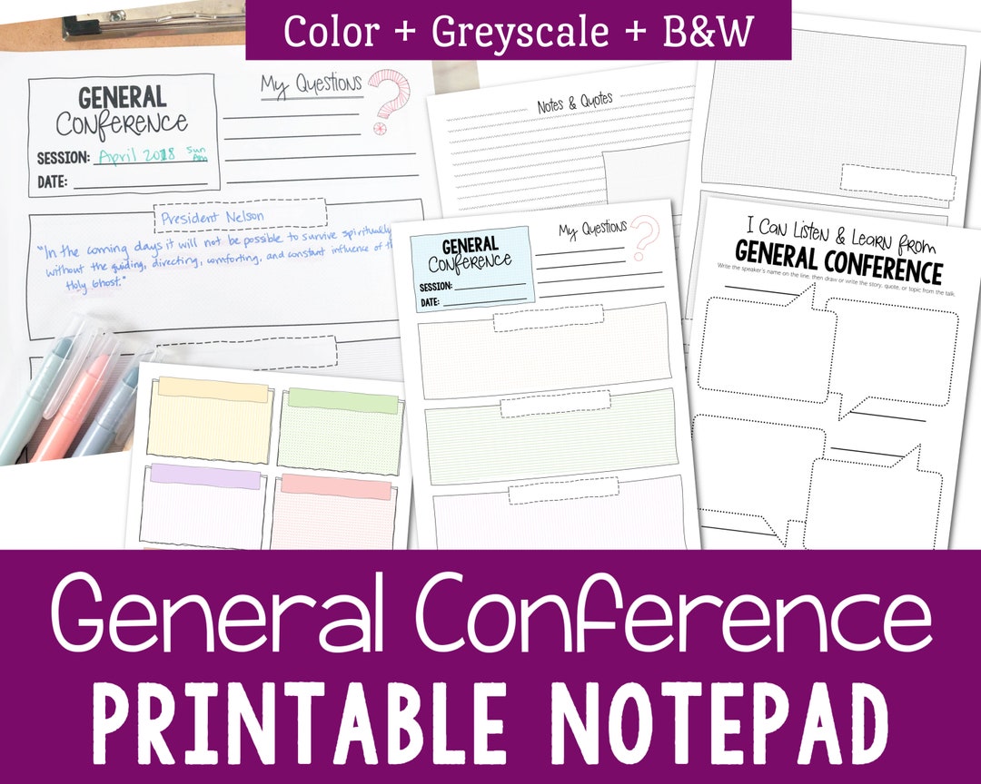 General Conference Printable Notepad Note Taking Sheets for Church ...