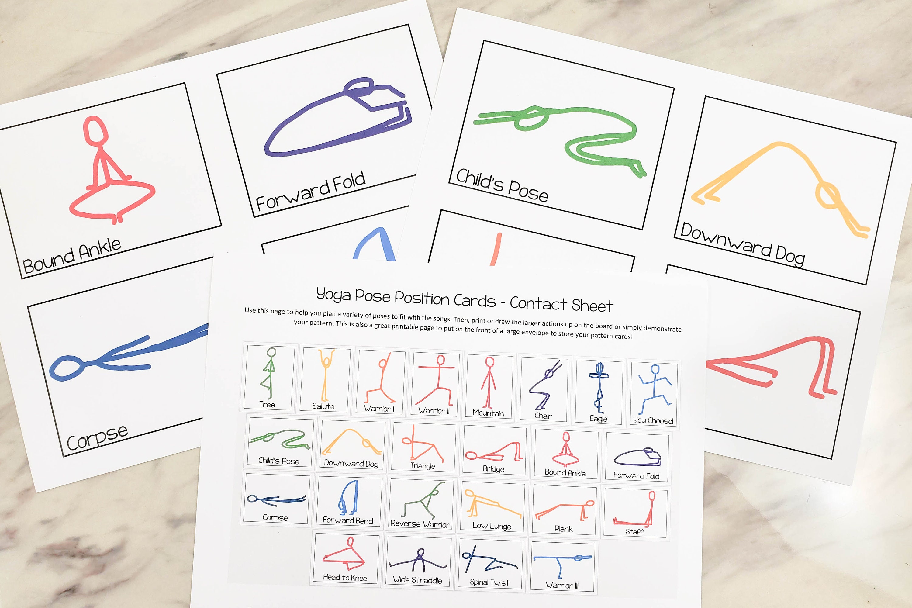 Yoga Poses Position Cards Printable Movement 24 Pose Cards for ...