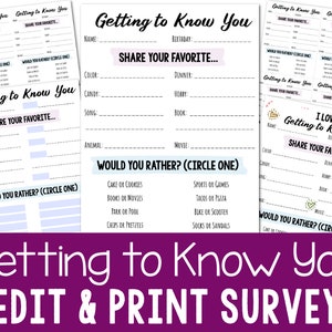 Getting to Know You Survey Printable & Editable PDF | About Me Quiz ...