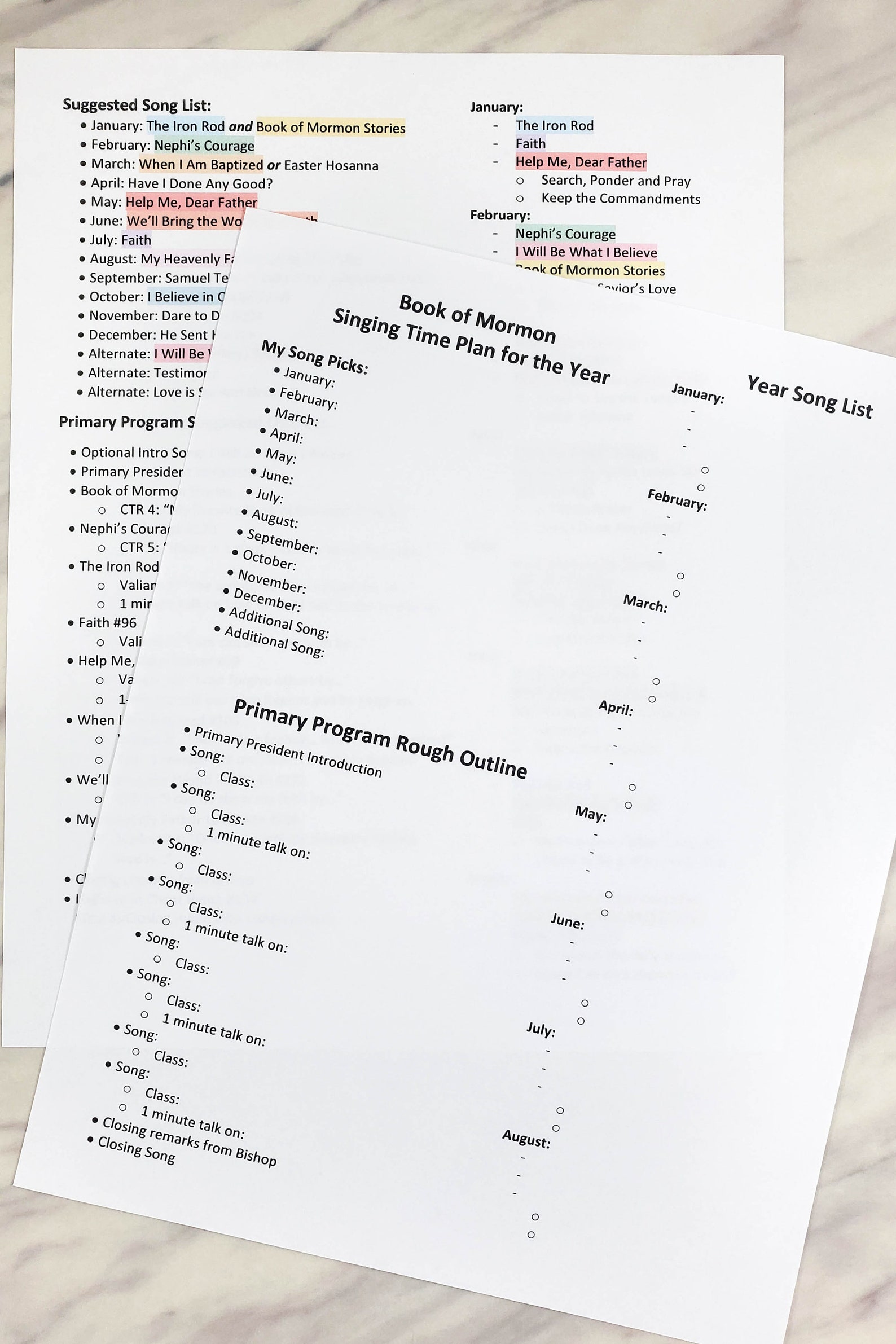 Primary Program Script 2024 Book of Mormon Song Outline Question ...