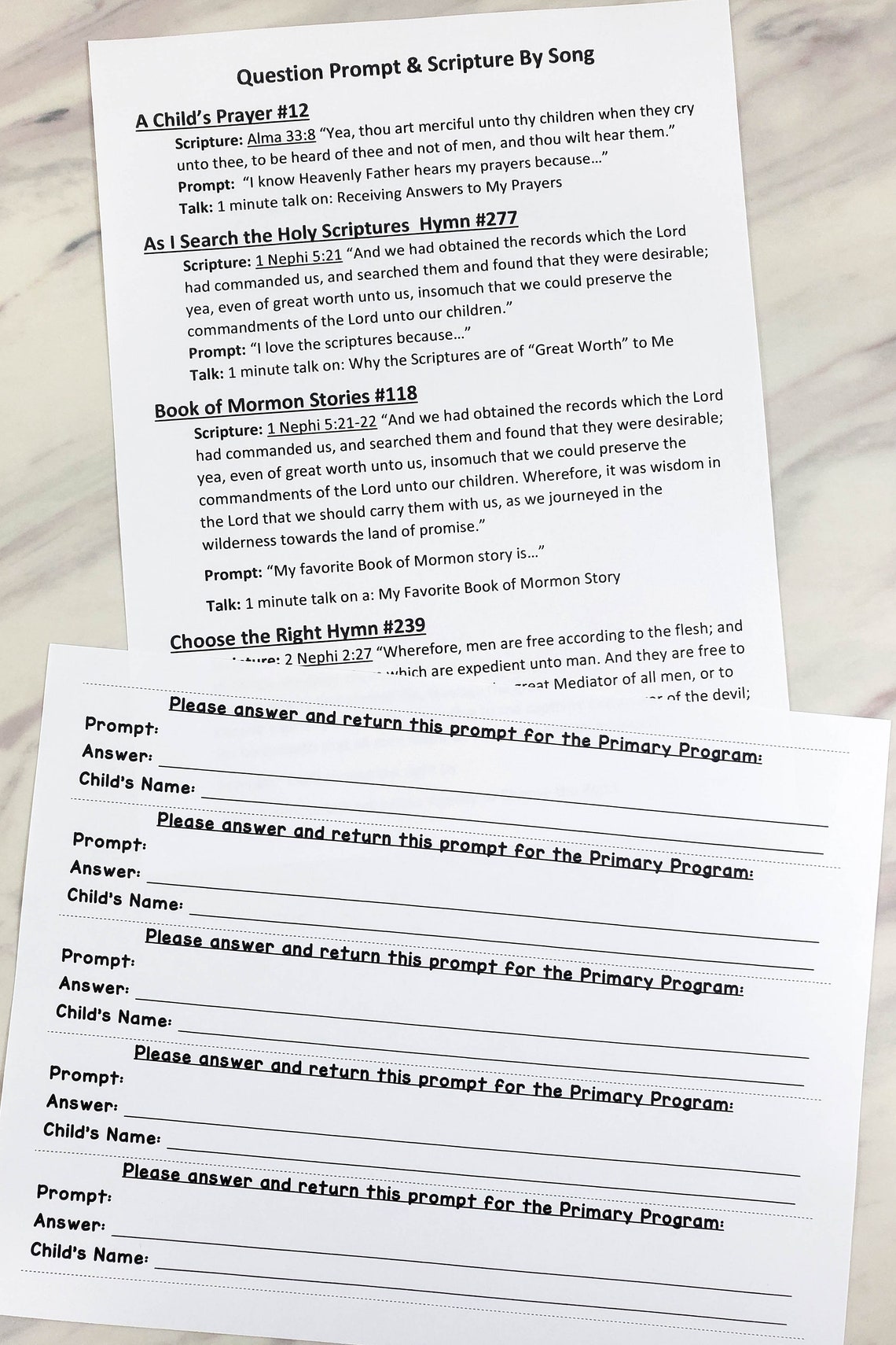 Primary Program Script 2024 Book of Mormon Song Outline Question ...