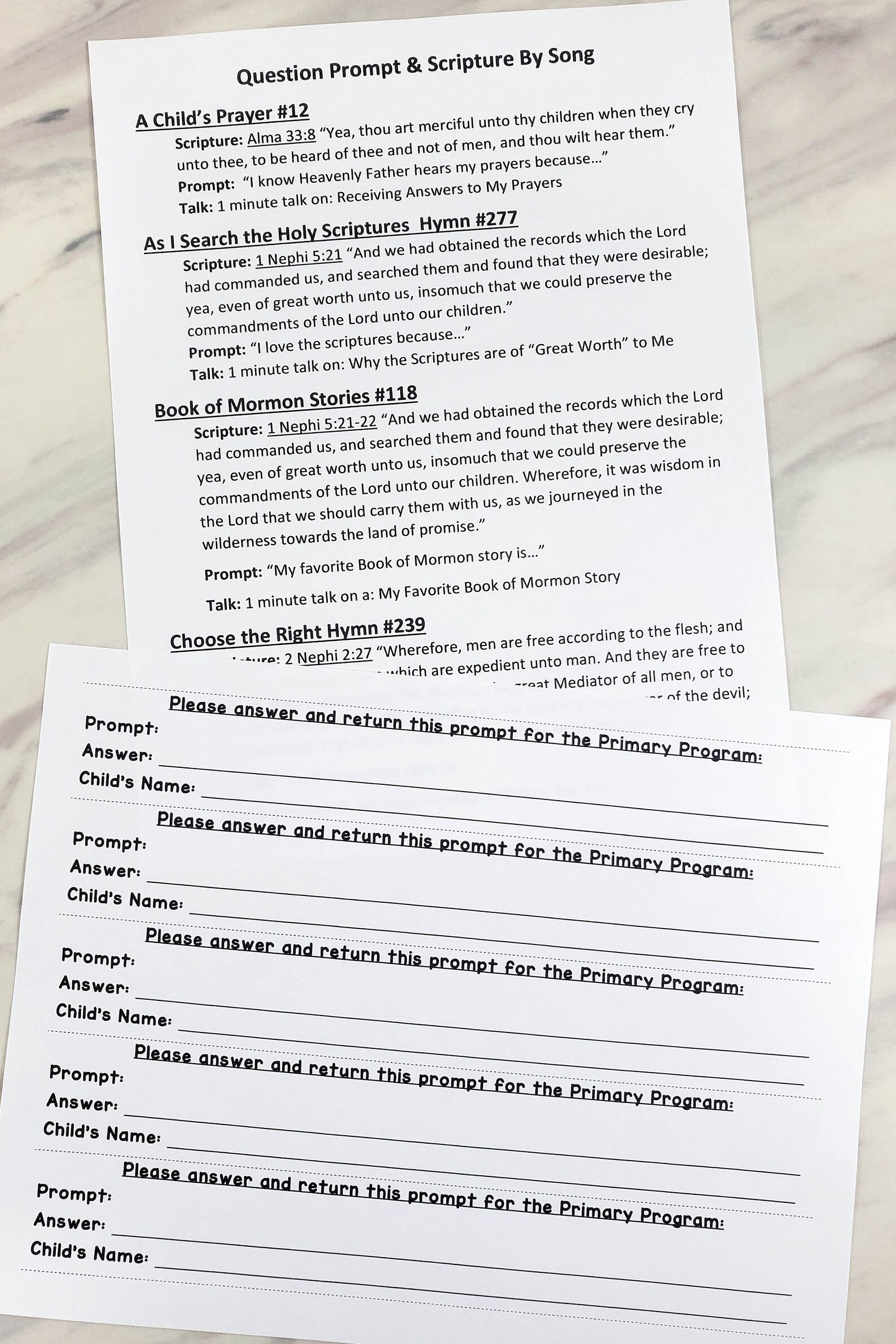 Primary Program Script 2024 Book of Mormon Song Outline Question ...