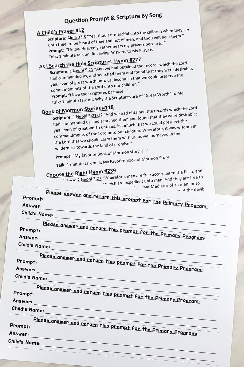 Primary Program Script 2024 Book of Mormon Song Outline Question ...