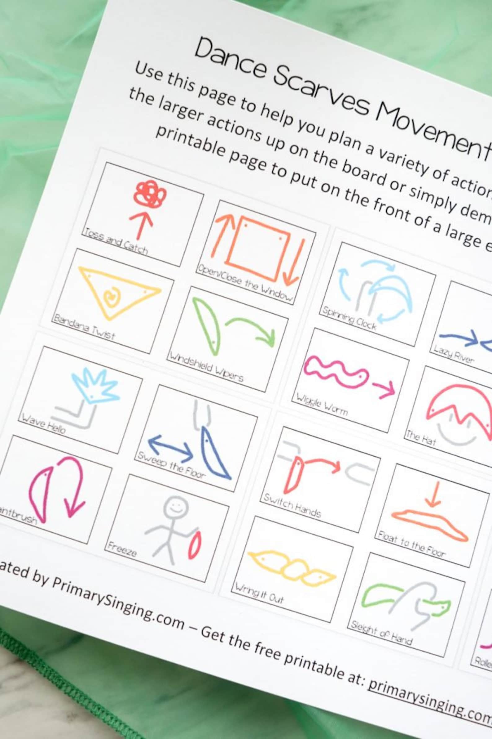 Dance Scarves Movement Cards for Singing Time PDF Printable Cards LDS ...