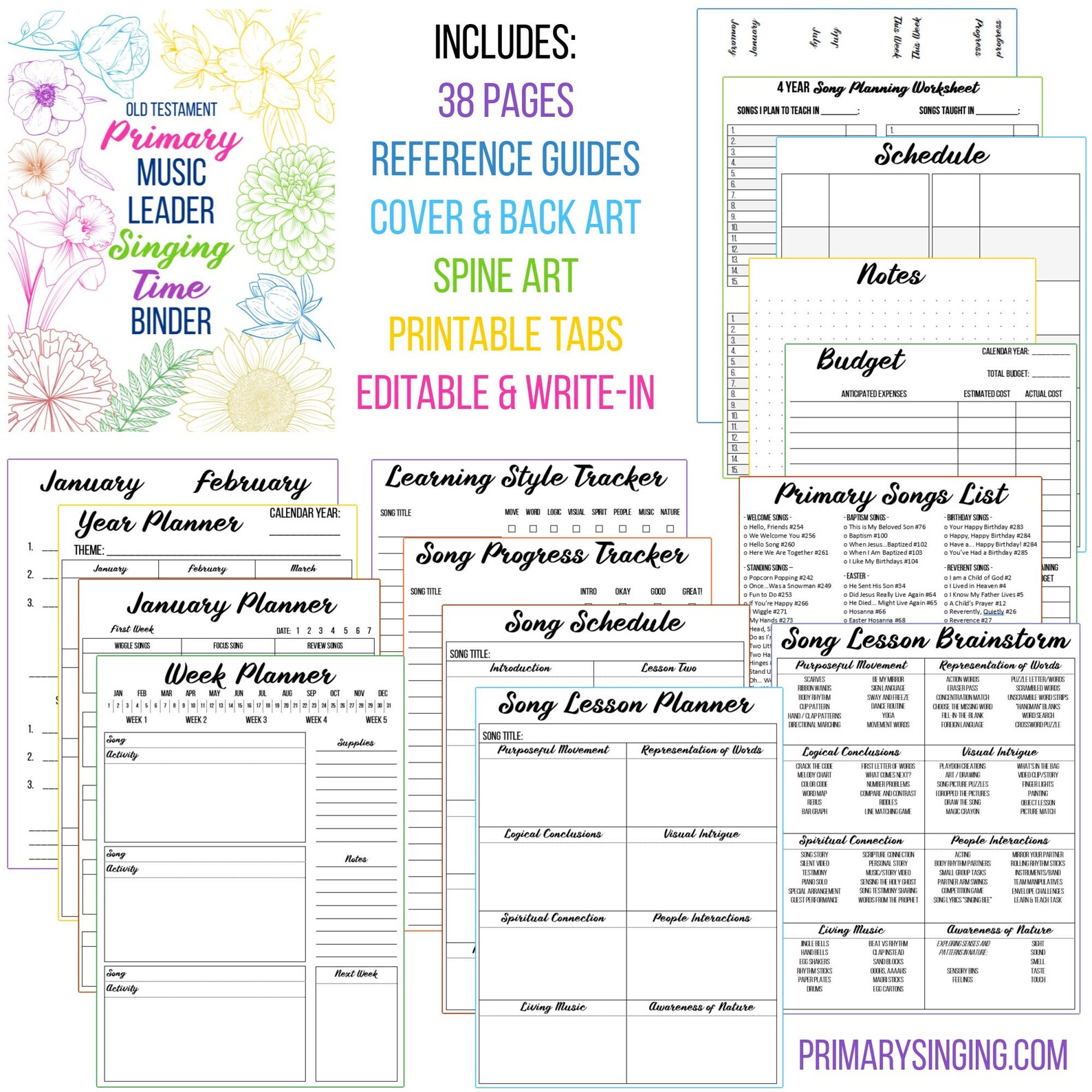 Primary Singing Time Binder Planner | Editable & Printable PDF ...