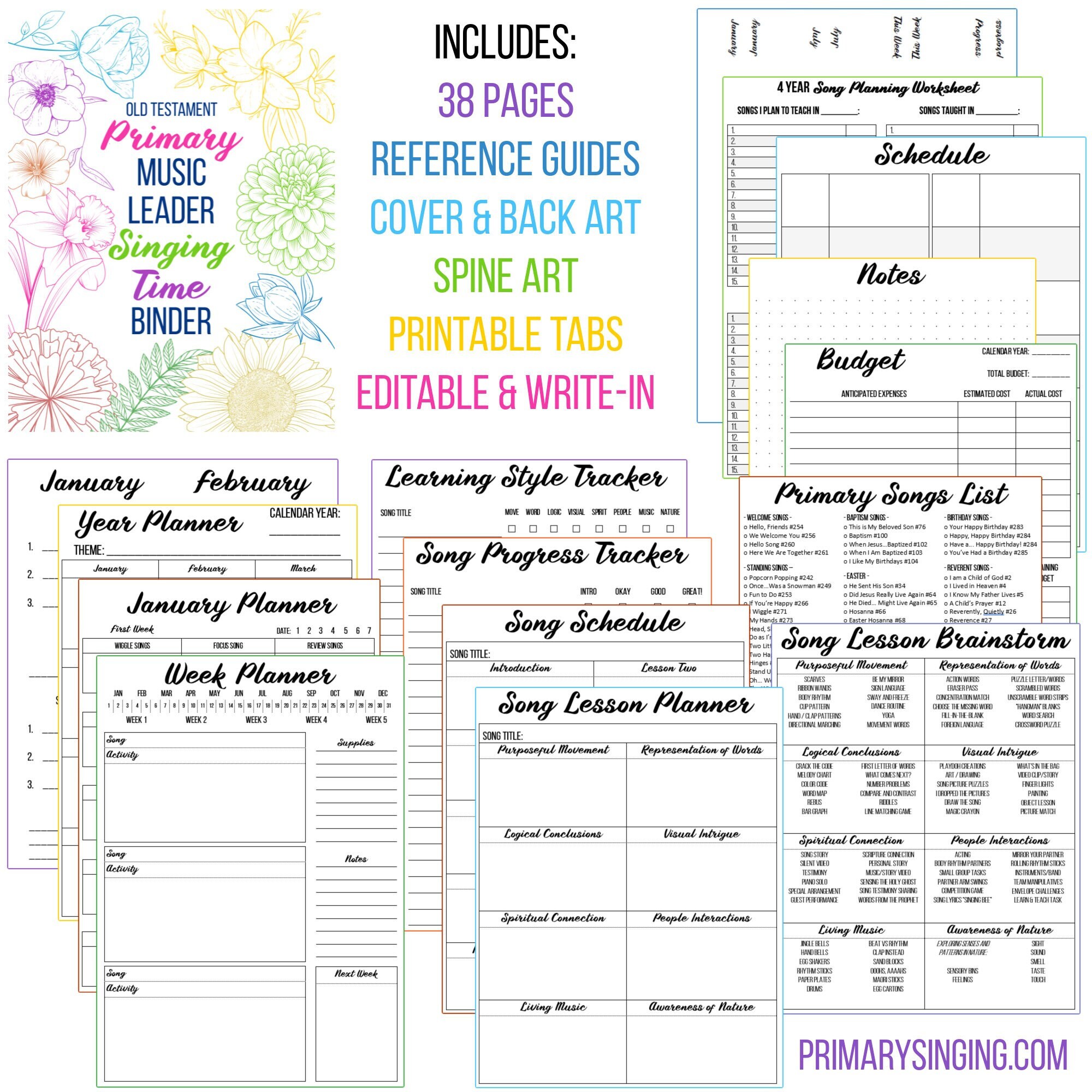 Primary Singing Time Binder Planner | Editable & Printable PDF ...