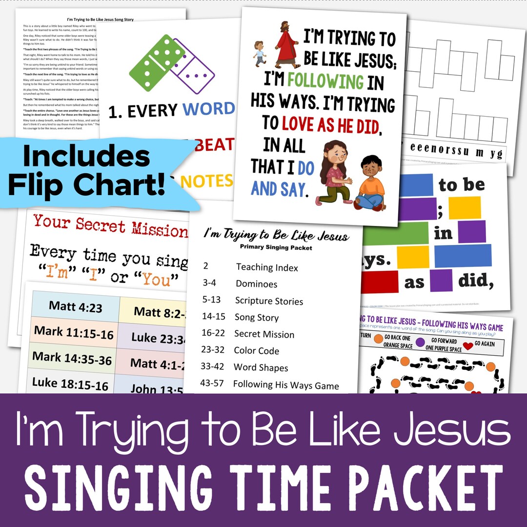 I'm Trying to Be Like Jesus Singing Time Primary Song Helps Flip Chart ...