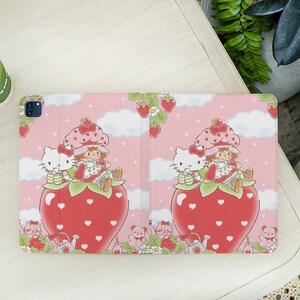 Pink Kitty Strawberry With Girl iPad Case for Air 5 4 3,ipad Pro 11 12. ...