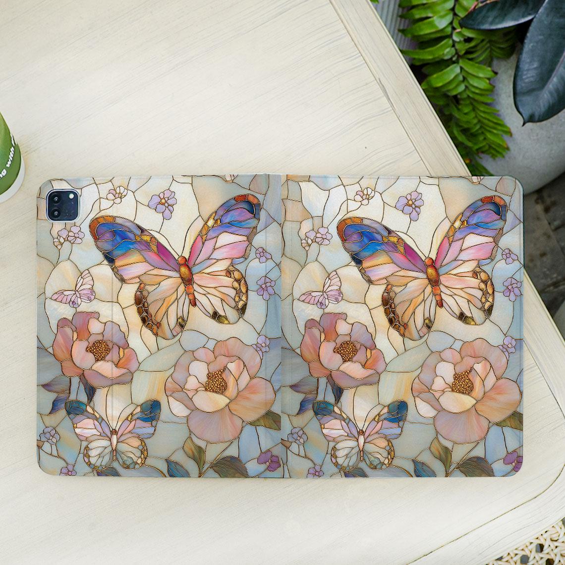 Butterfly Flowers Print iPad Case With Pencil Holder for iPad Air 5/6 ...