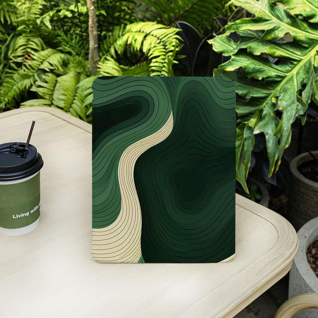 Gradient Green Line Art iPad Case With Pencil Holder for iPad Air 5/6/7 ...