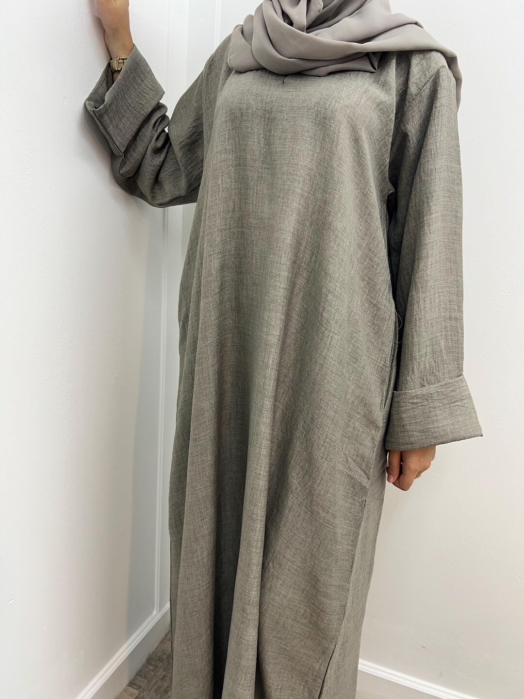 Soft Linen Closed Abaya With Pockets | | Everyday Abaya Set With Hijab ...