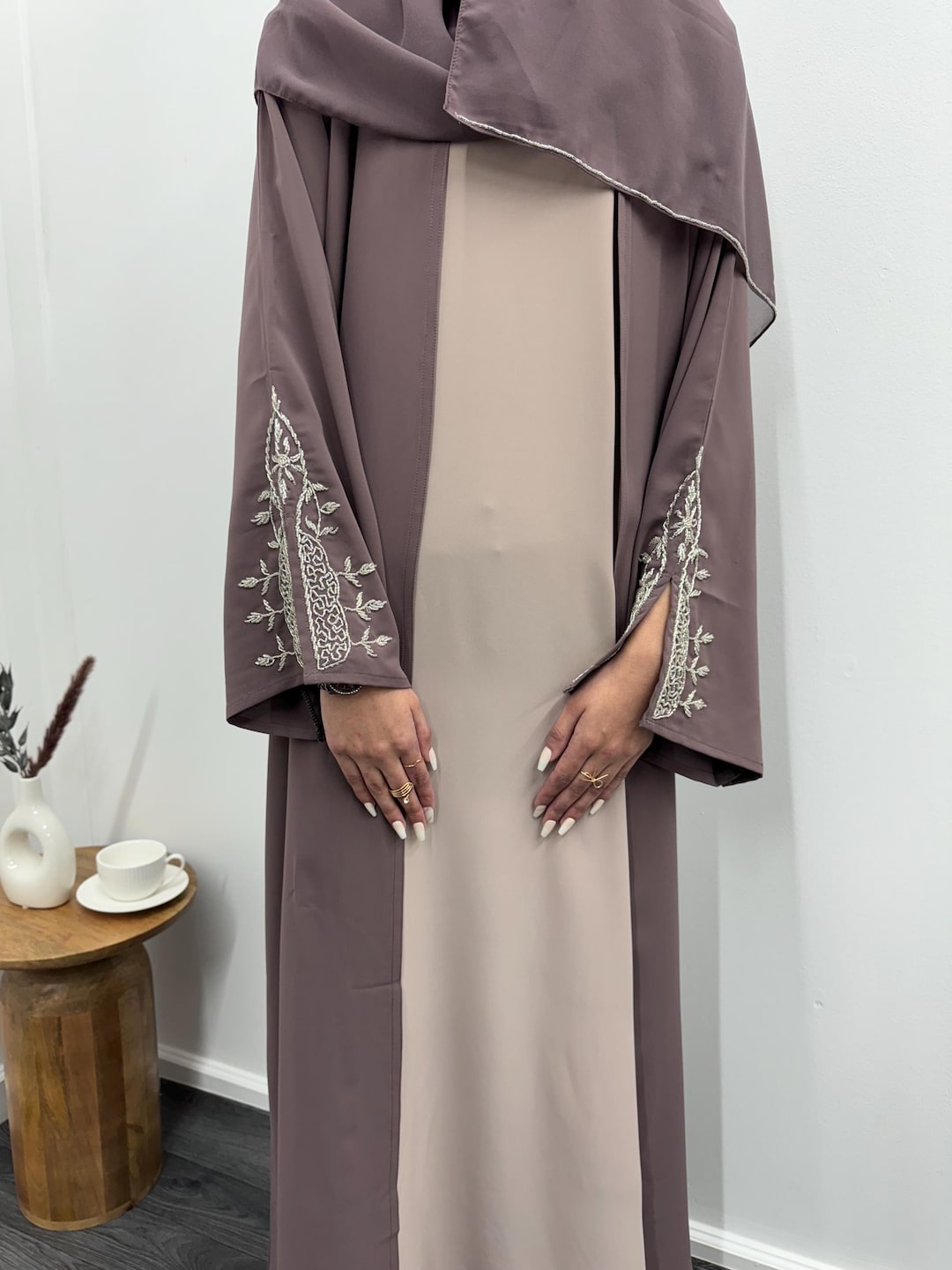 Open Abaya Embellished Slit Sleeves Beads| Eid Dubai Abaya | Luxury ...