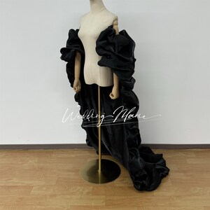 Pleated Design Cape, Black Organza Cape, Off-the-shoulder Puff Sleeve ...