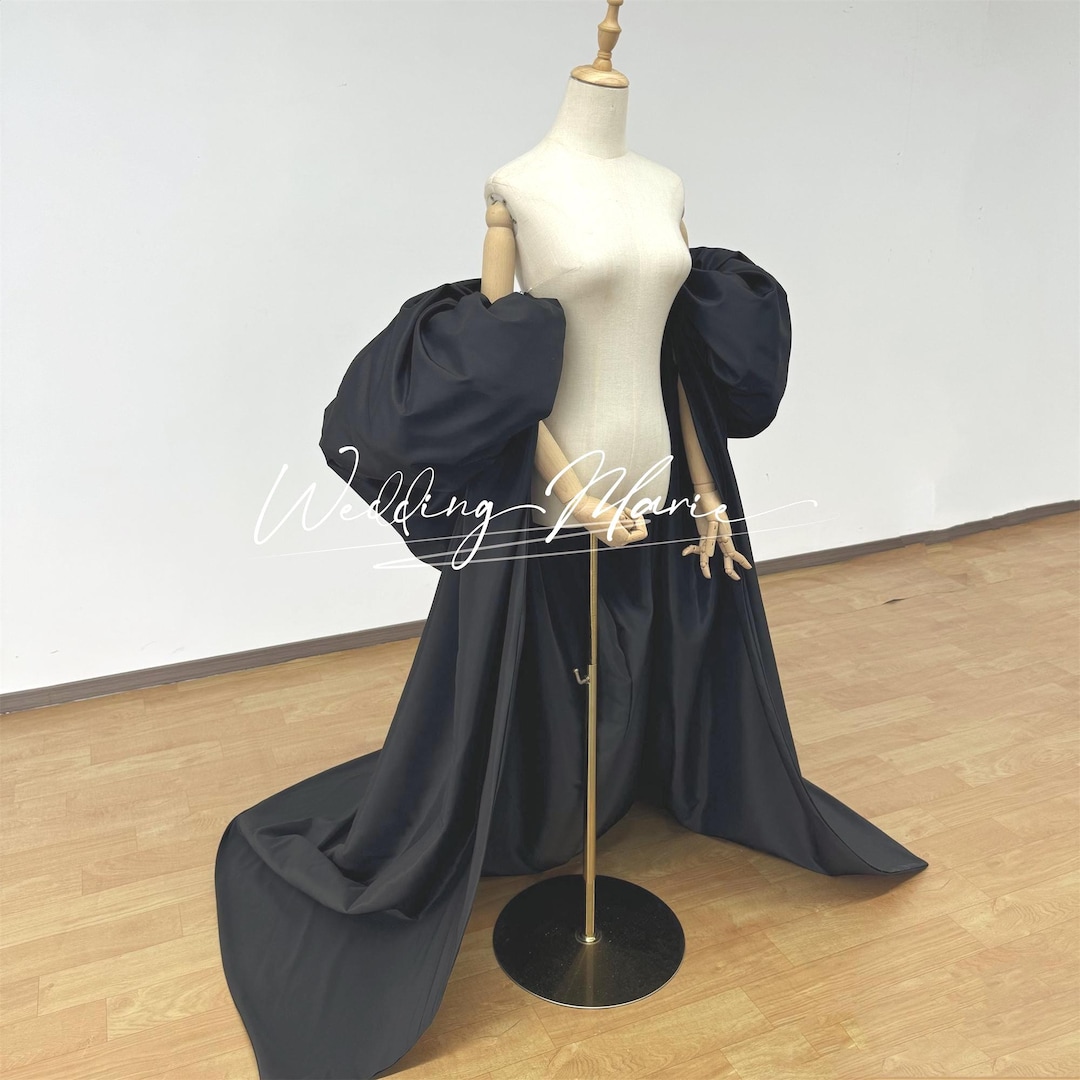 Black Pageant Cape, Photography Prop Cape, Off-the-shoulder Puff Sleeve ...