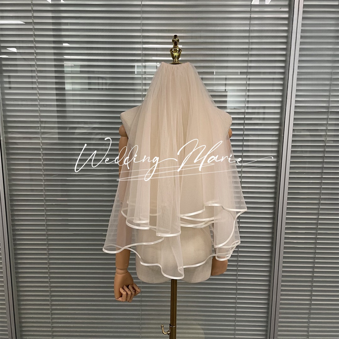 Elbow Length Wedding Veil, Double-layer Blusher Veil, Comb Veil, Simple ...