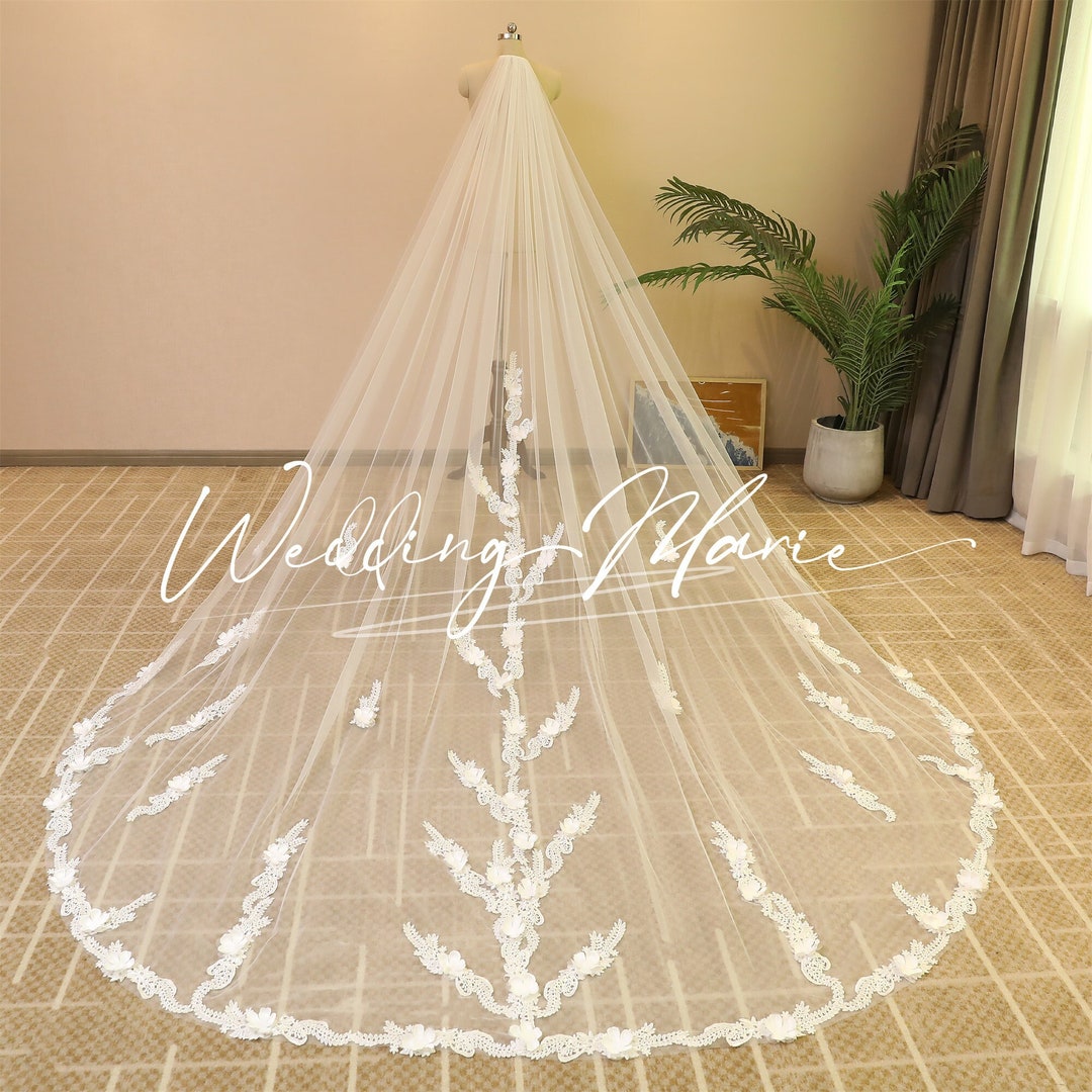 Ivory Wedding Veil, Lace Bridal Veil, Unique Wedding Veil, Bridal ...