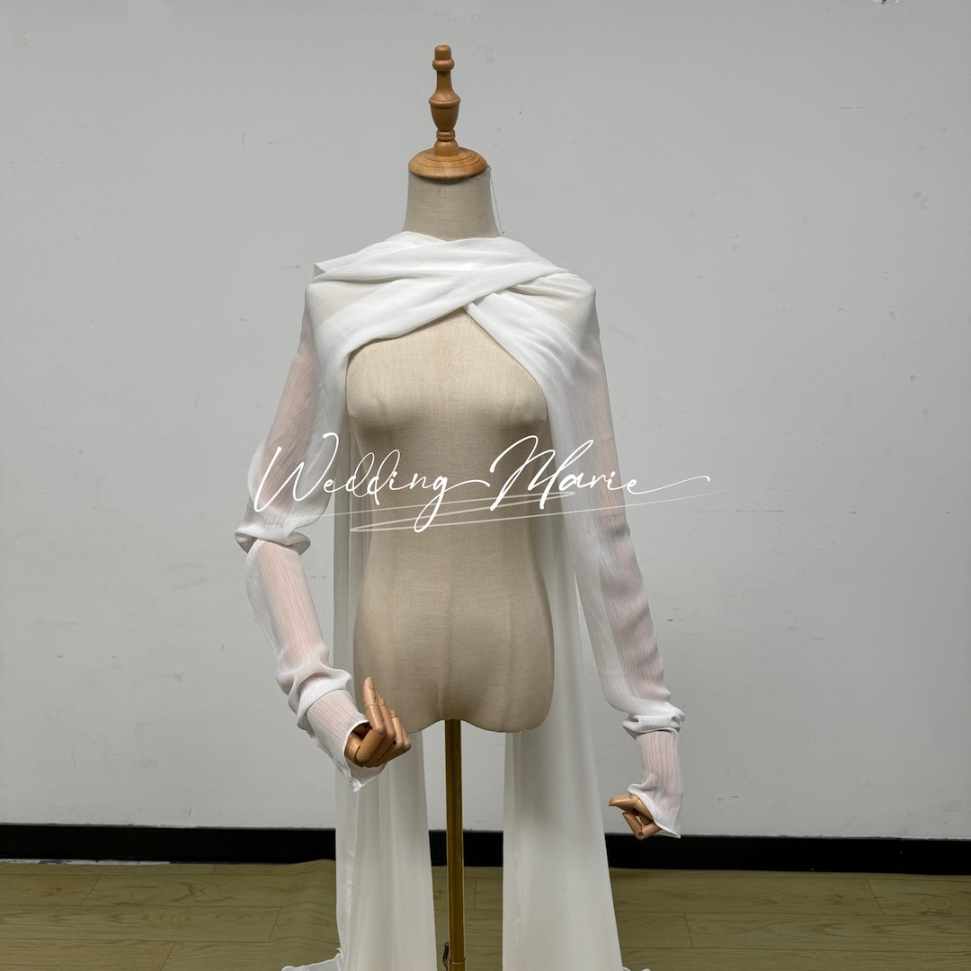 Chiffon Wedding Neck Scarf: Bridal Cape, Flowing White Scarf - Etsy