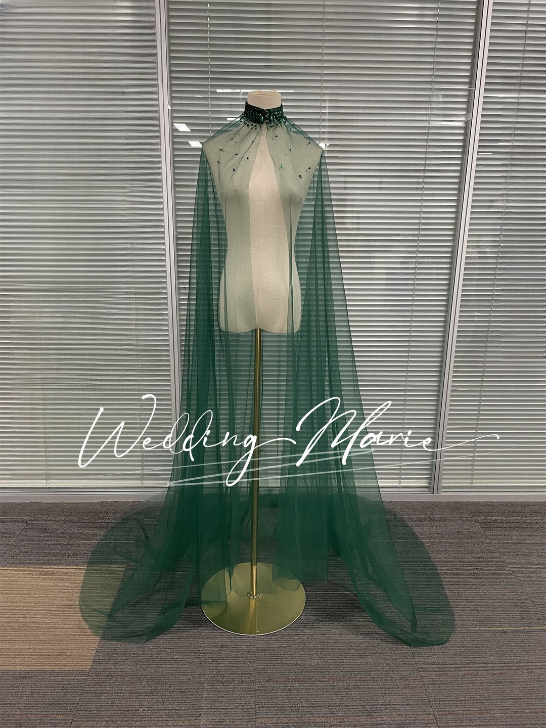 Dark Green Wedding Cape, Sheer Green Cape, Sequined Cape, Bridal Cape ...