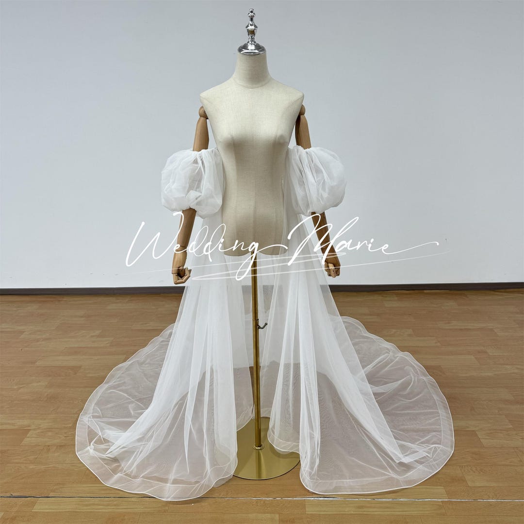 Puff Sleeve Wedding Cape, Sheer Tulle Bridal Shawl - Etsy