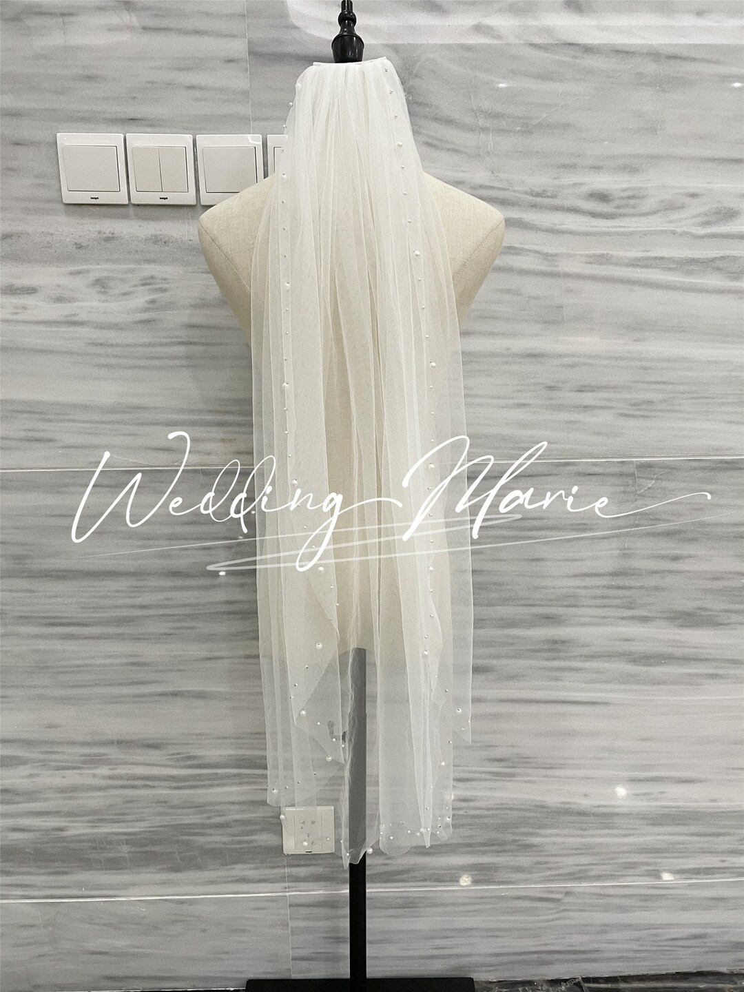 Simple Wedding Veil With Beads and Pearls, Engagement Veil, Custom ...