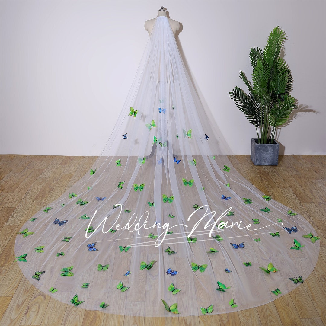 Unique 3D Butterfly Veil,green/blue Butterfly Wedding Veil,one Tier ...