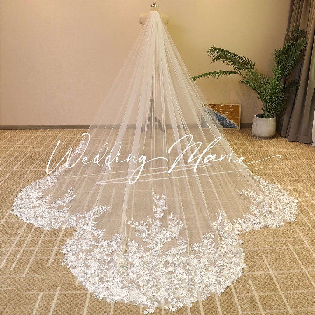 Irregular Shaped Trailing Veil, Flower Wedding Veil With Beads, One ...