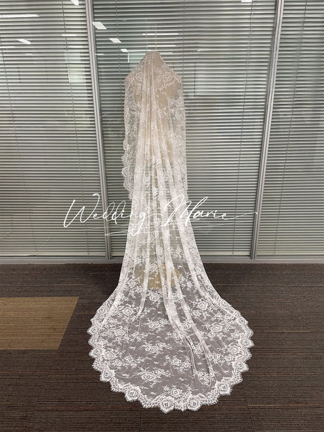 Full Lace Veil, Vintage Bridal Mantilla, With Hair Clips, Fairy Bridal Veil, Single Layer Veil ...