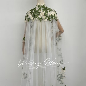 Green Leaf Embroidered Wedding Cape: Bridal Forest Style Veil - Etsy