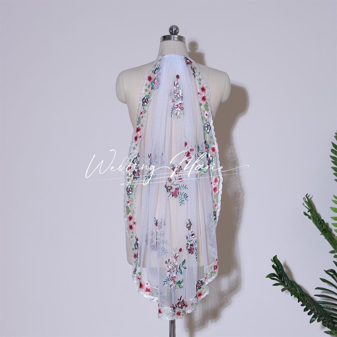 Floral Trim Elbow Length Wedding Veil: Handmade Bridal Veil - Etsy
