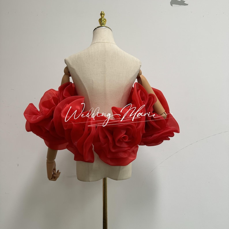Red Organza 3D Flower Shawl: Off-shoulder Wedding Wrap - Etsy