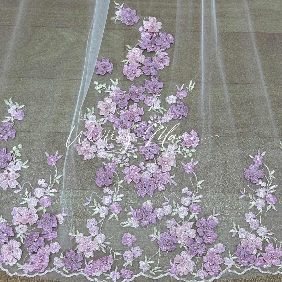 Pink and Purple Floral Wedding Veil, Forest Style Bridal Veil, 3D ...