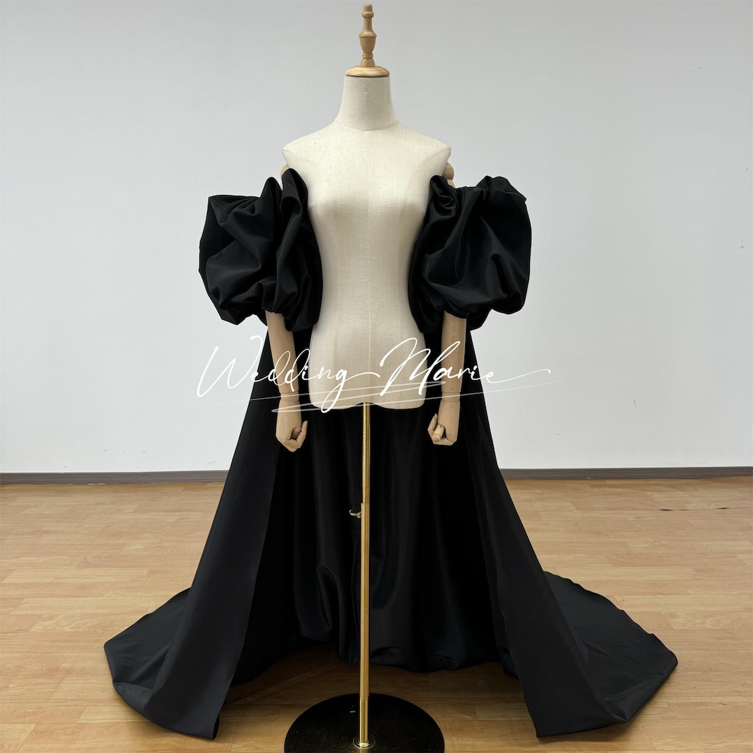 Black NT Fabric Cape – Puffed Sleeves, Long Train, Customizable - Etsy