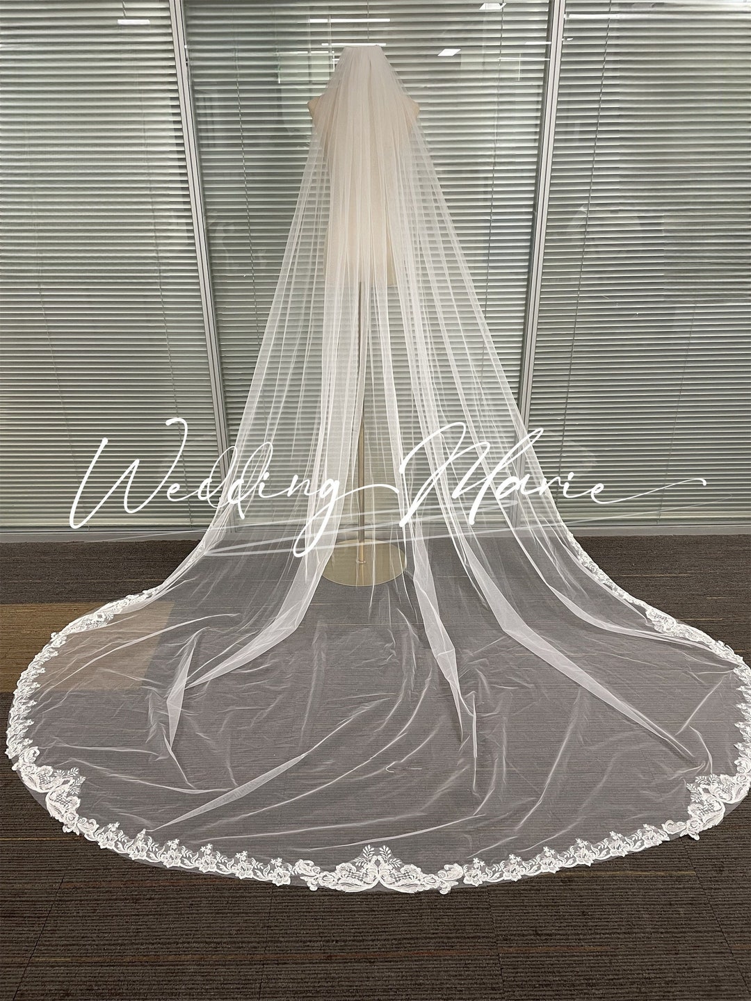 Simple Lace Wedding Veil, One Tier Cathedral Veil, Comb Veil, Elegant ...