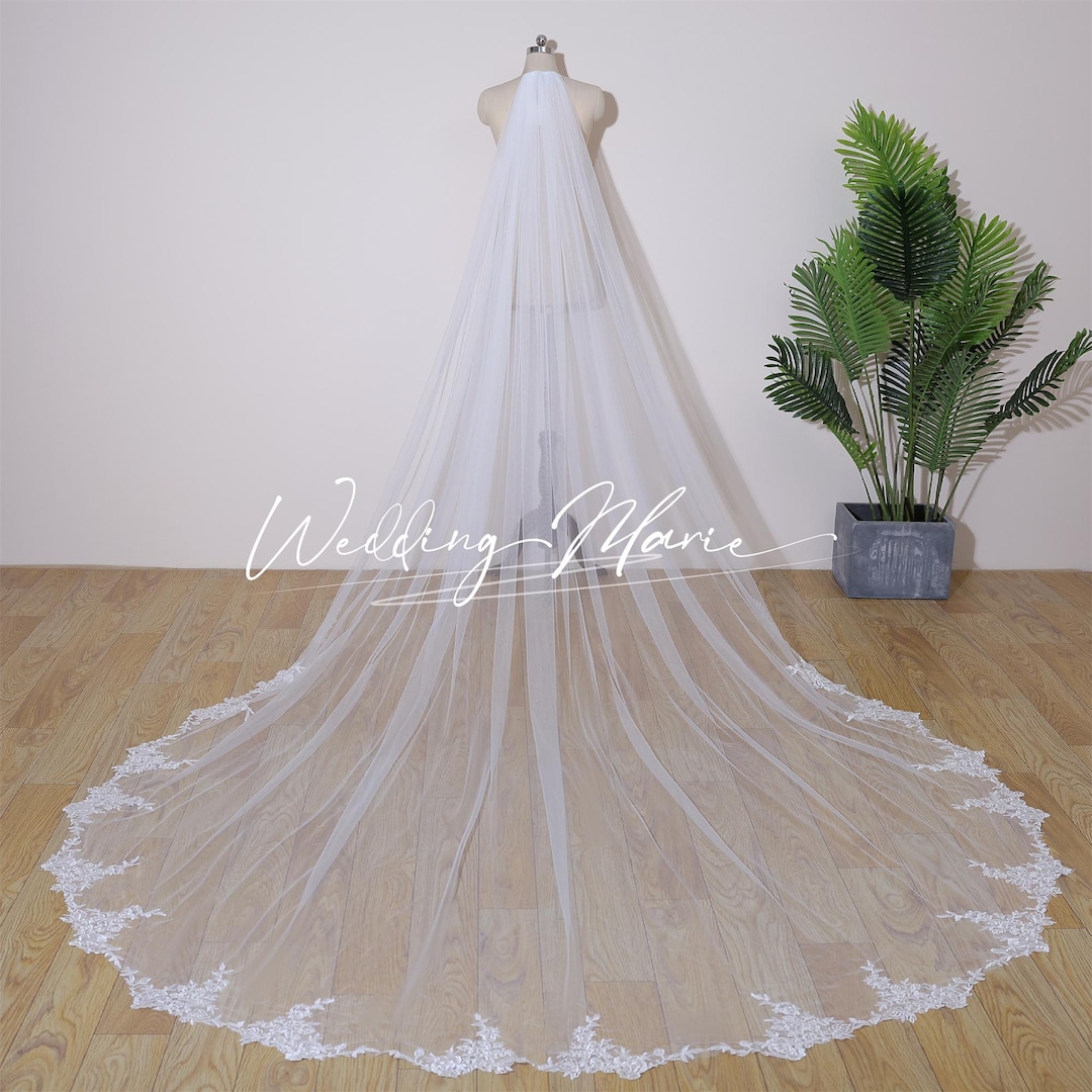 Simple Wedding Veil, Lace Trim Veil, Cathedral Veil for Bride, Single ...