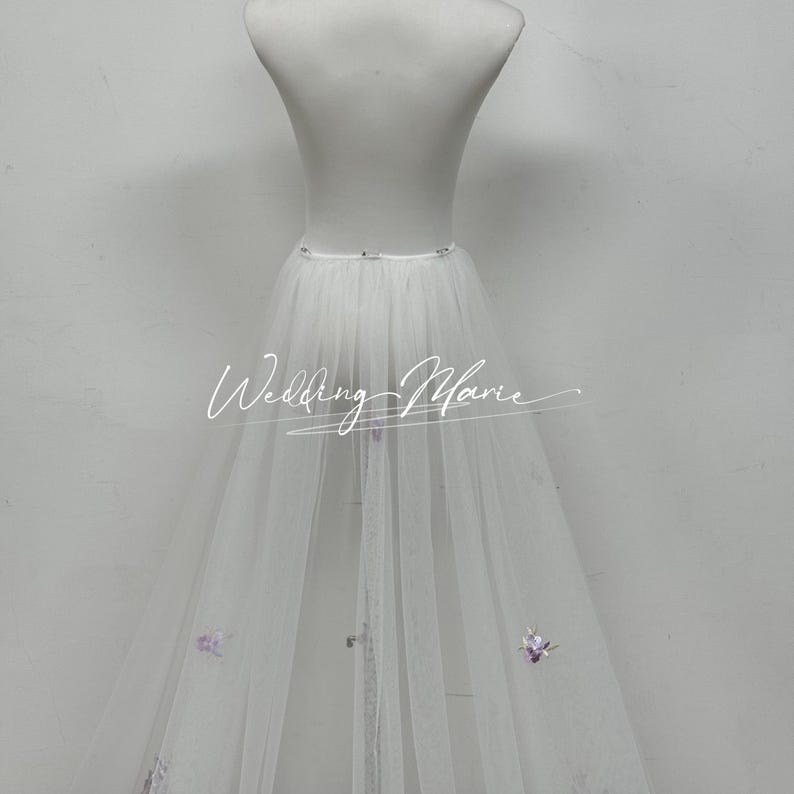 Handmade Purple Floral Wedding Veil: Customizable Bridal Overlay Skirt ...