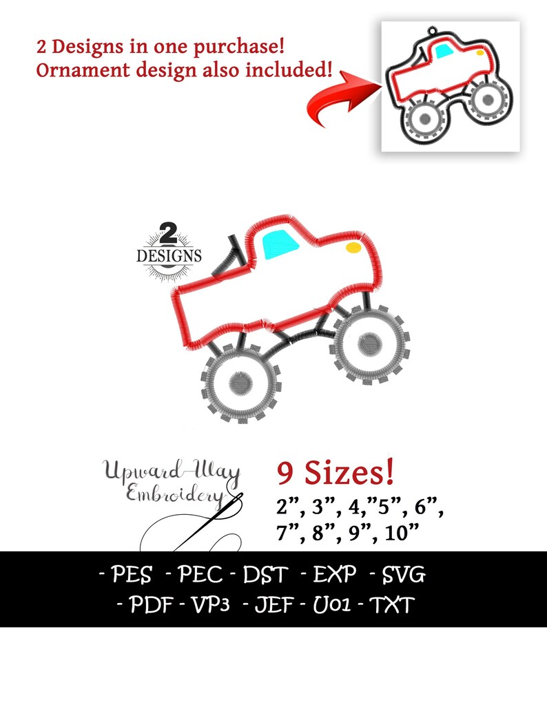Monster Truck - 2 Designs in 1 - Embroidery Bundle, Big Mussel Car ...