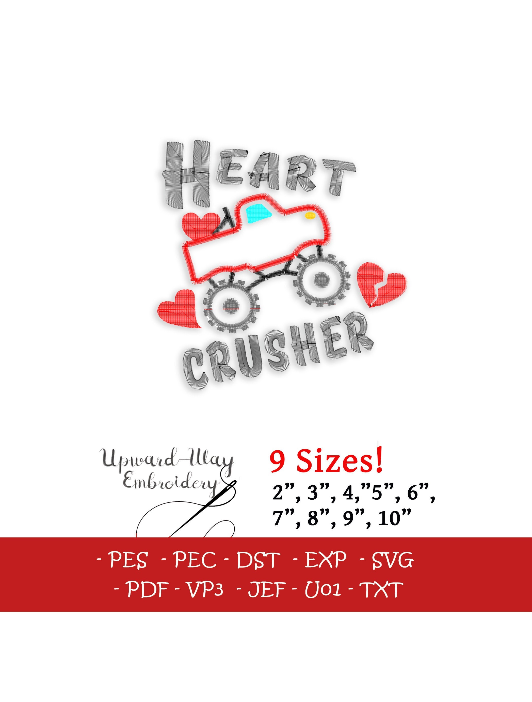 Heart Crusher Monster Truck Embroidery Big Mussel Car Applique Boy ...