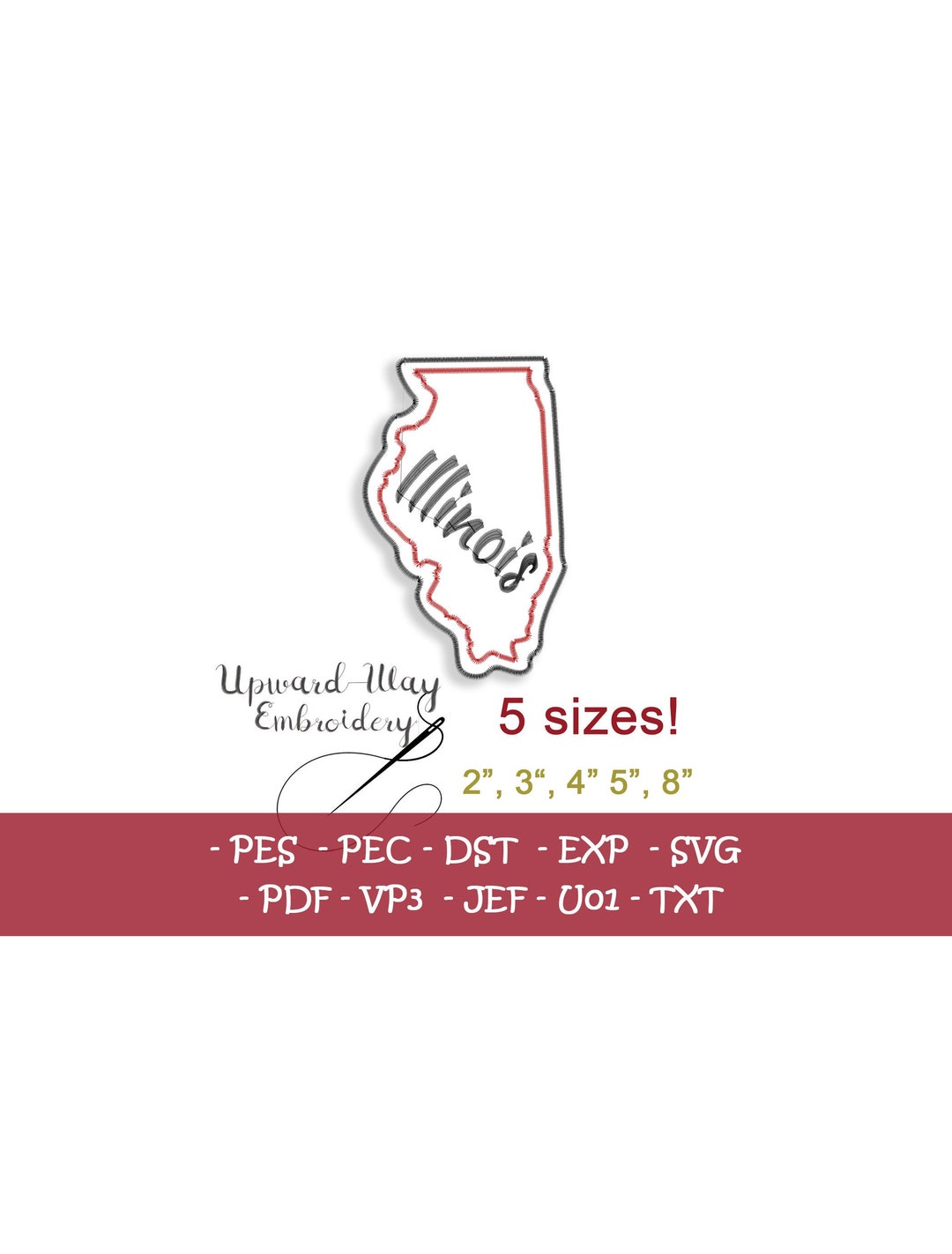 Illinois State, Embroidery, Illinois Embroidery Design, State ...