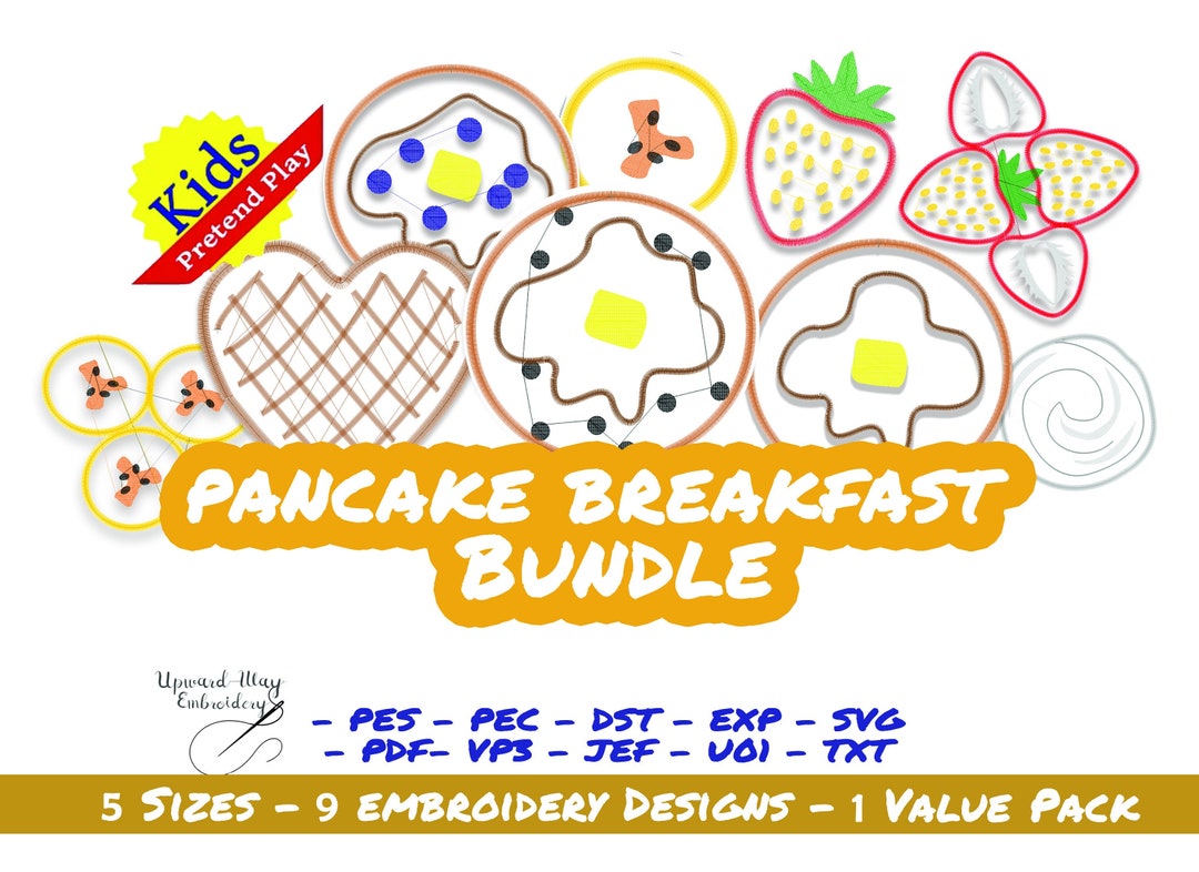 9 Pancake Breakfast Applique Bundle Embroidery Value Pack, Kids Food ...